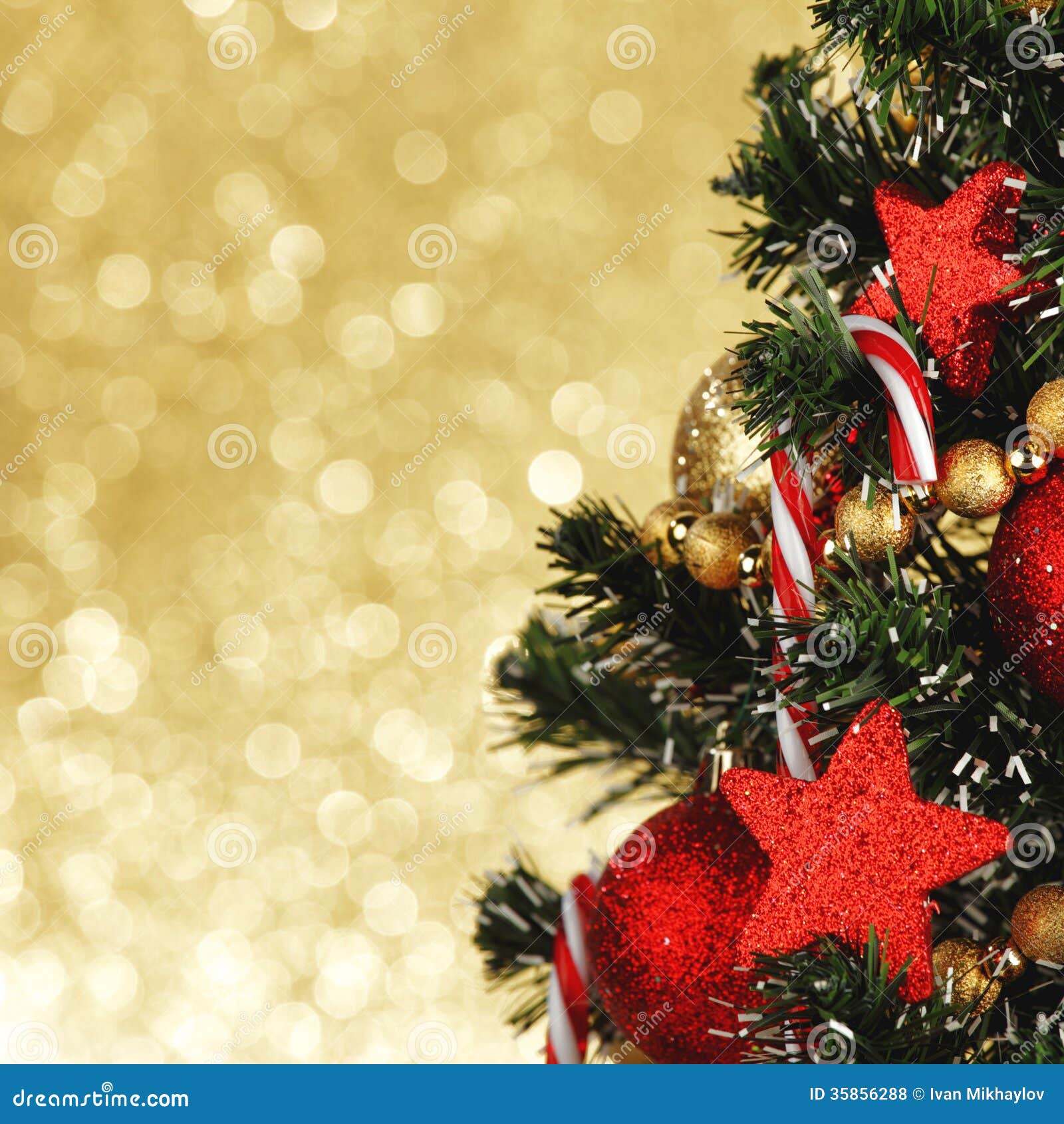 Decorated Christmas Tree on Glitter Background Stock Photo - Image of ...