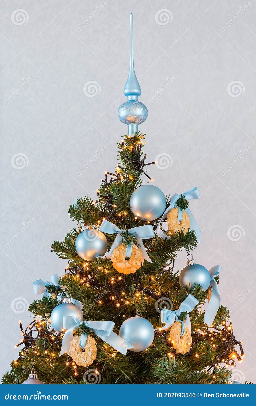 Decorated Christmas Tree with Ice Blue Baubles Stock Photo - Image of ...