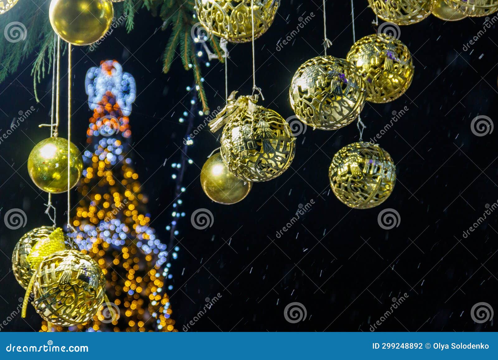 Decorated Christmas Tree with Multi-colored Lights at Night Stock Photo ...