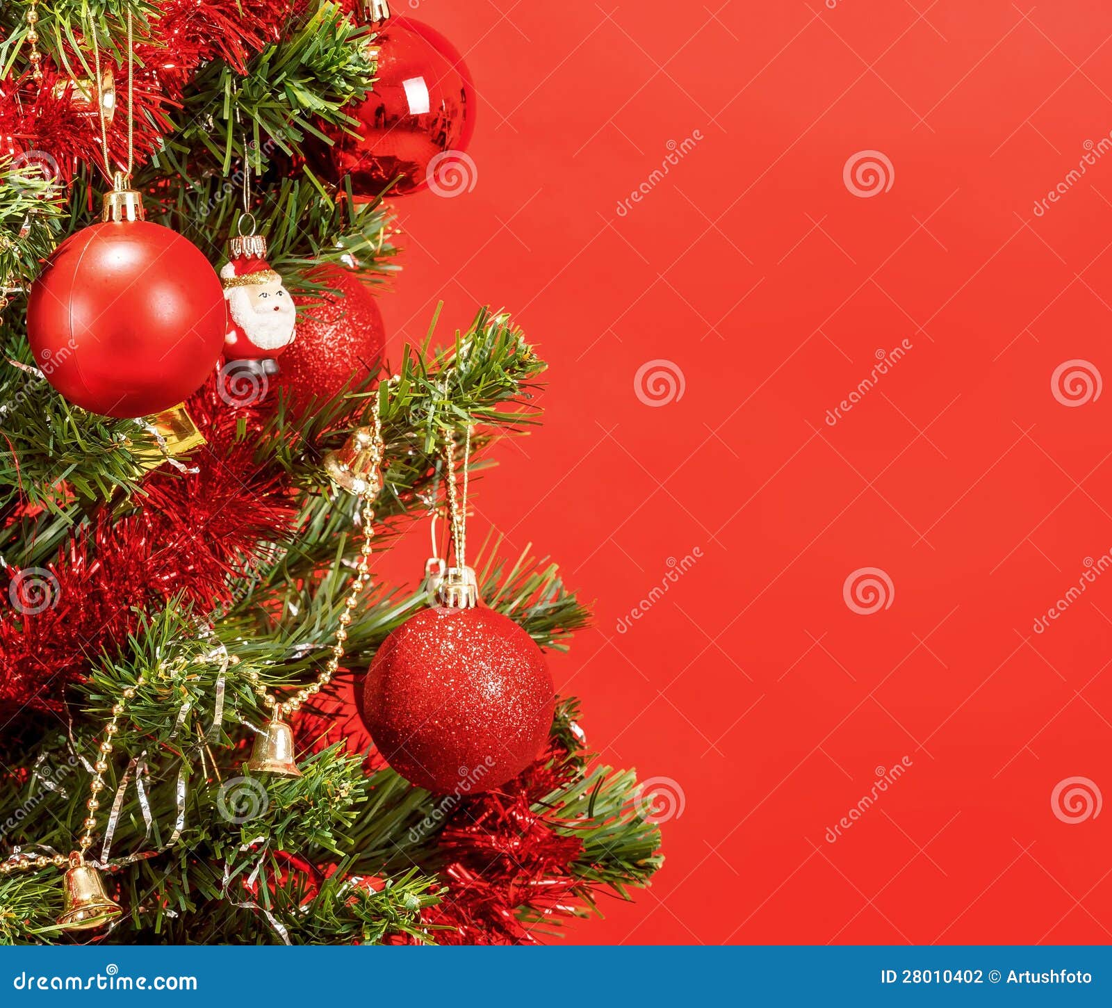 Decorated Christmas Tree on Red Background Stock Photo - Image of gold ...