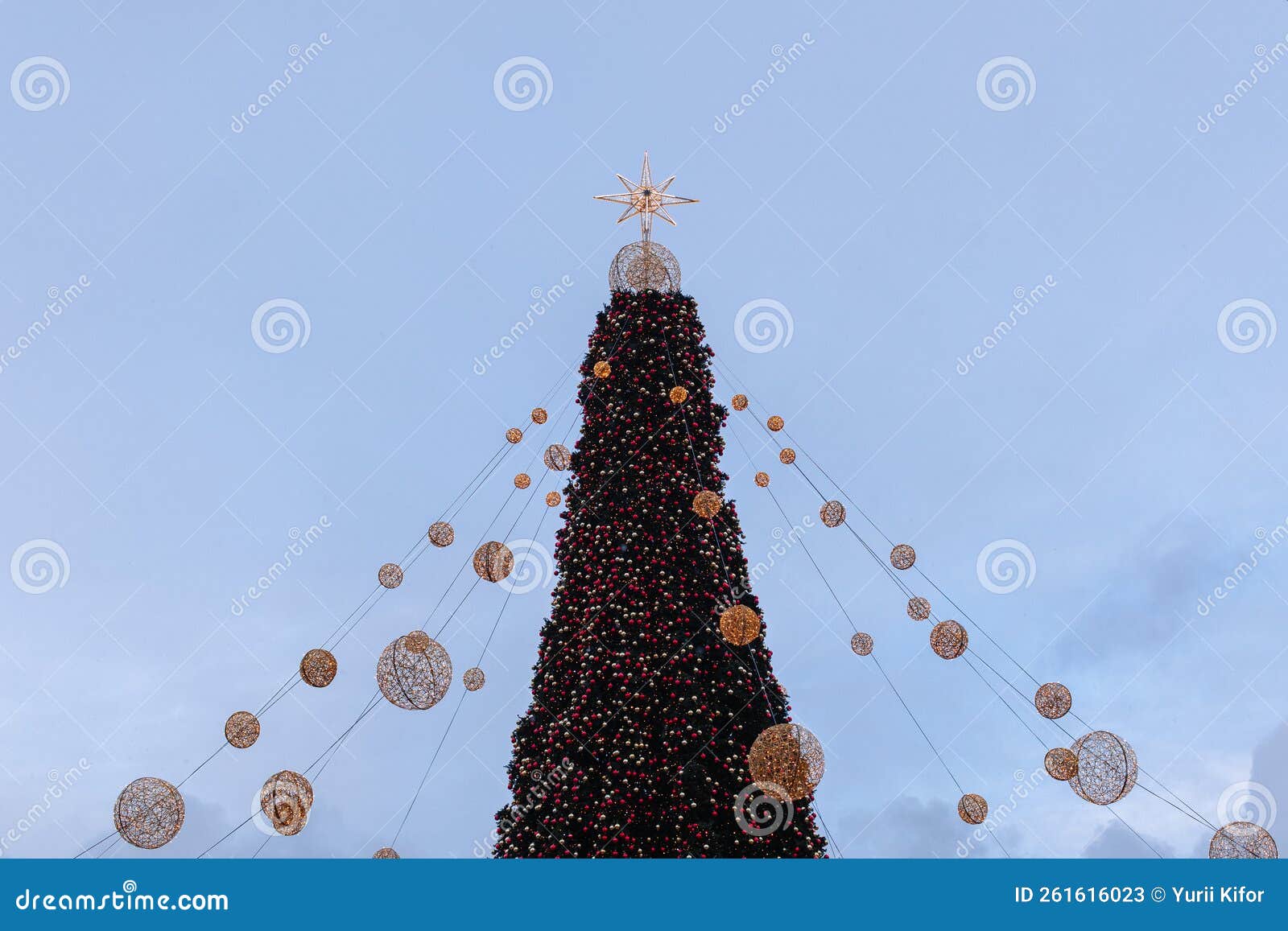 Decorated Christmas Tree with Red Balls and Garlands Stock Image ...