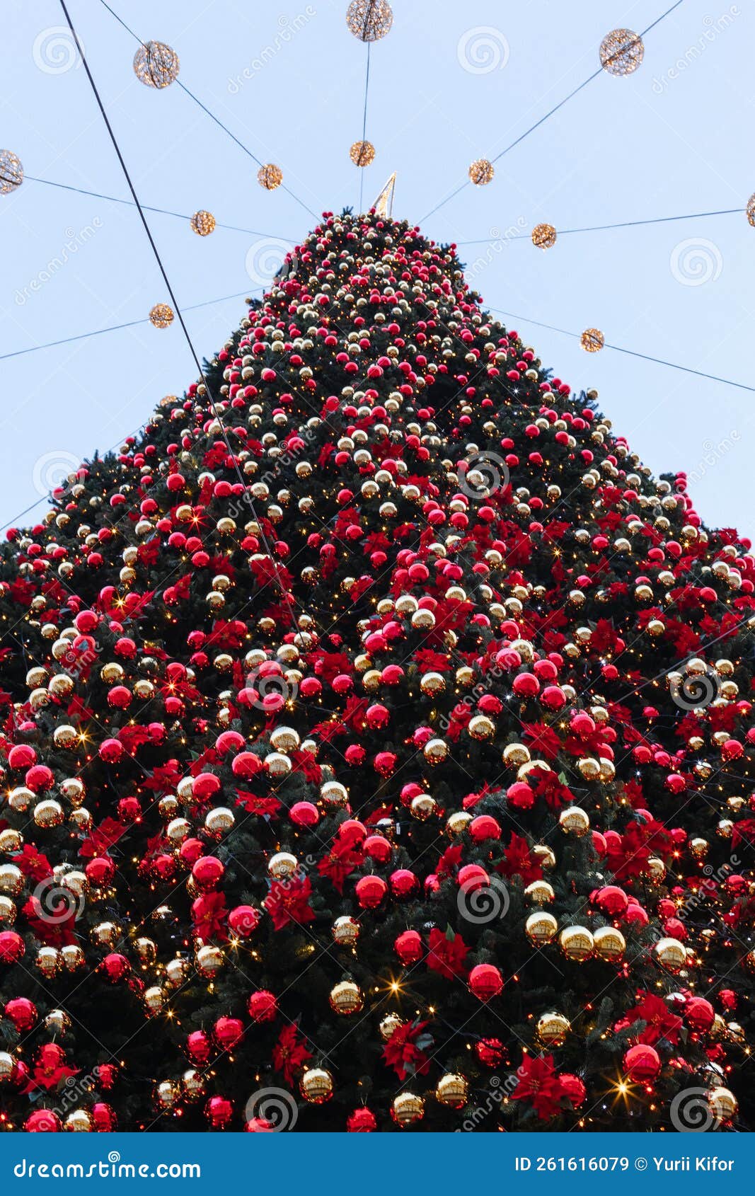 Decorated Christmas Tree with Red Balls and Garlands Stock Image ...