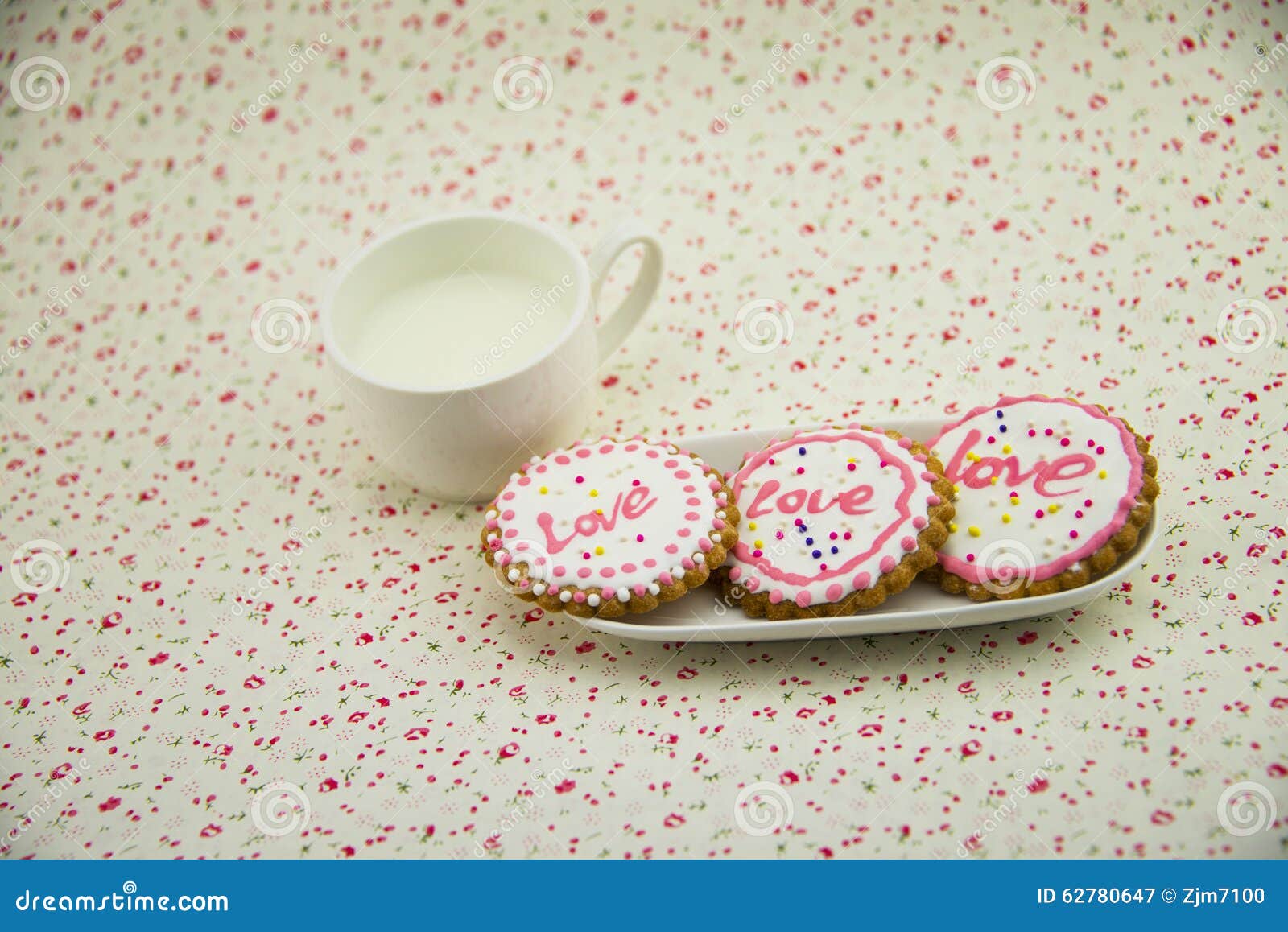 Decorated cookies, milk stock image. Image of rectangular - 62780647