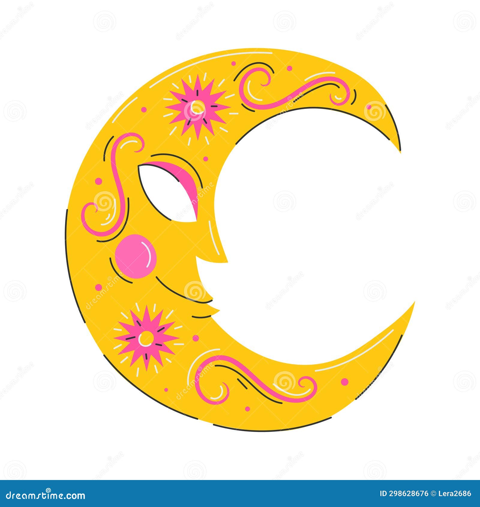 Decorated Crescent with a Face. Carnival Mask with a Pattern. the ...