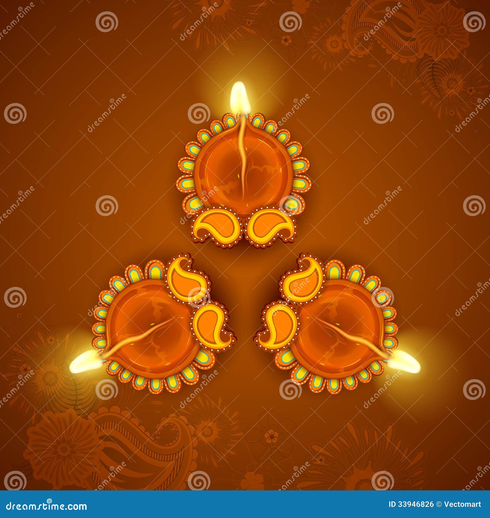 Decorated Diya for Diwali Holiday Stock Vector - Illustration of ...