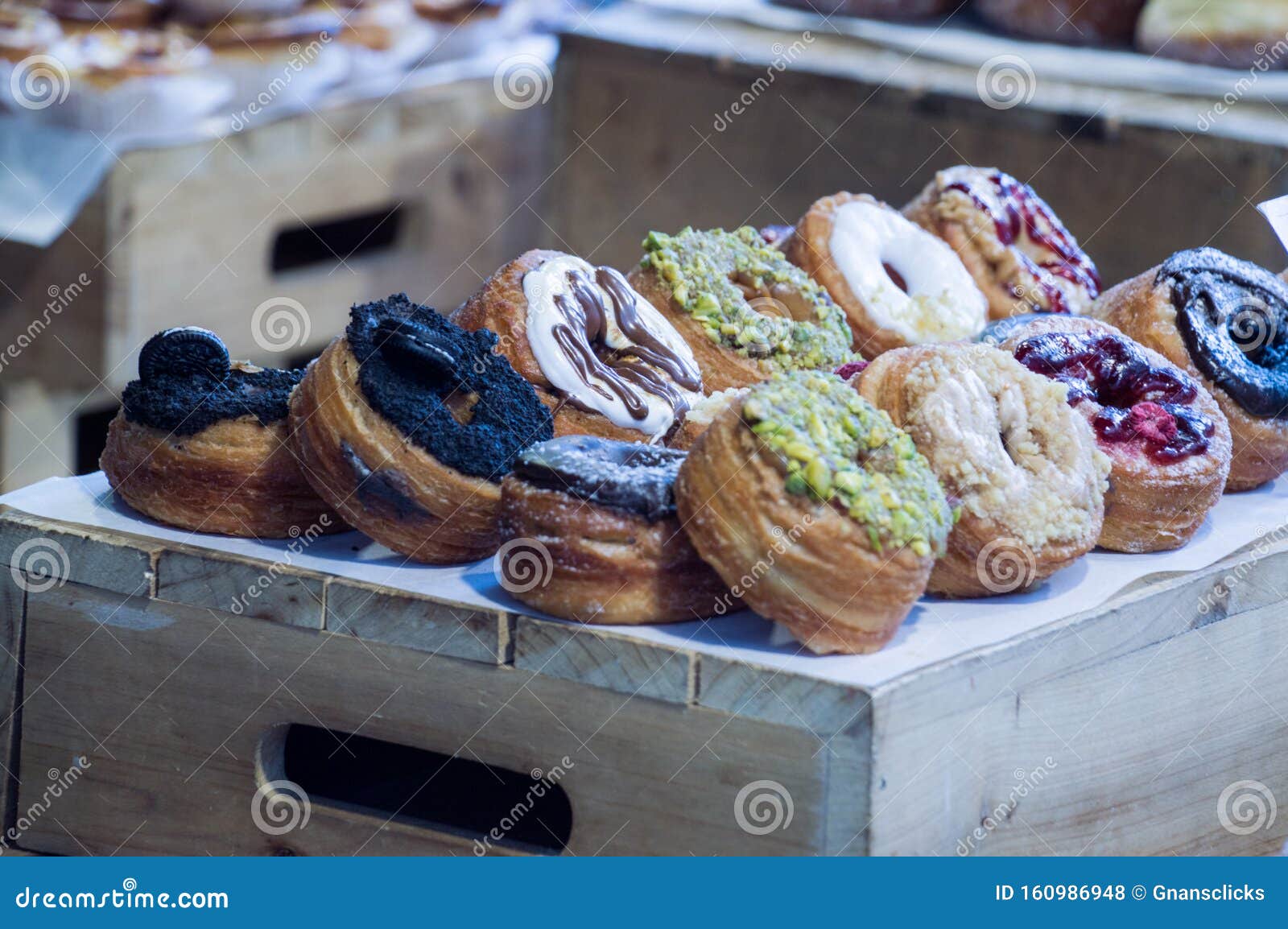 Decorated Doughnut on Display in Market Stock Photo - Image of high ...