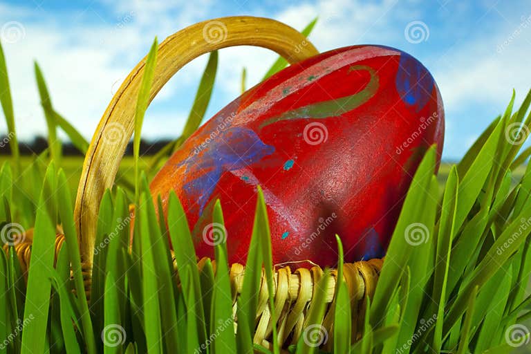 Decorated Easter Egg in Basket Stock Image - Image of plant, design ...