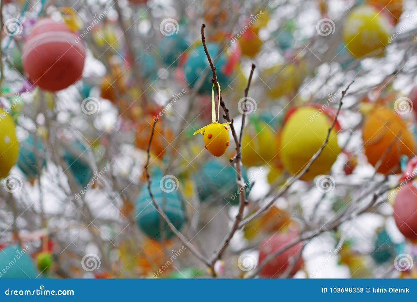 Decorated Easter Egg Hanging on Tree Branches Stock Photo - Image of ...