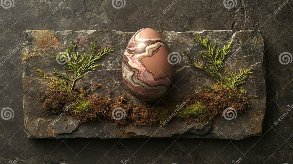 Decorated Easter Egg on Mossy Stone Slab Stock Illustration ...