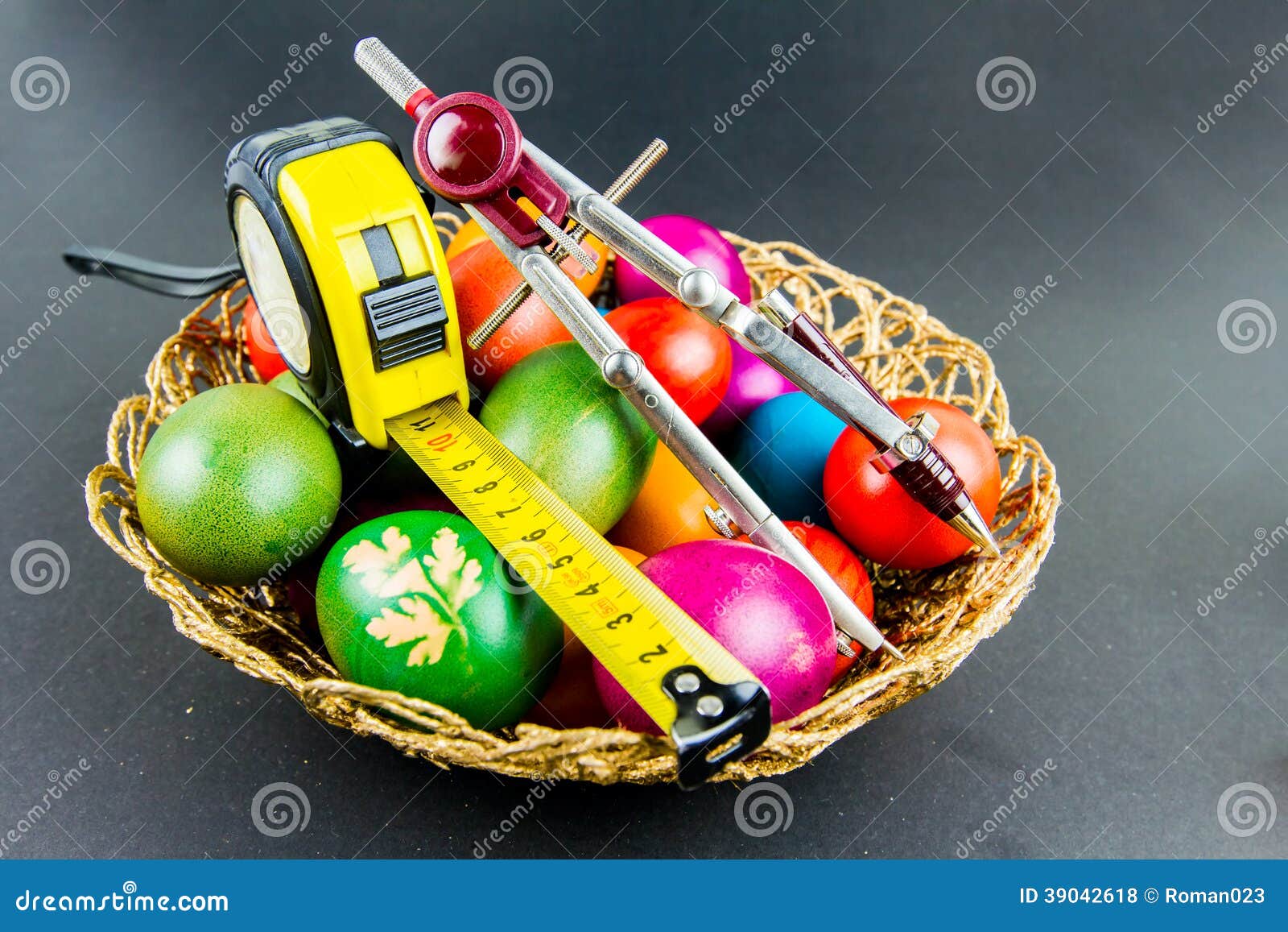 Decorated Easter Eggs in a Engineer Woven Basket Stock Photo - Image of ...