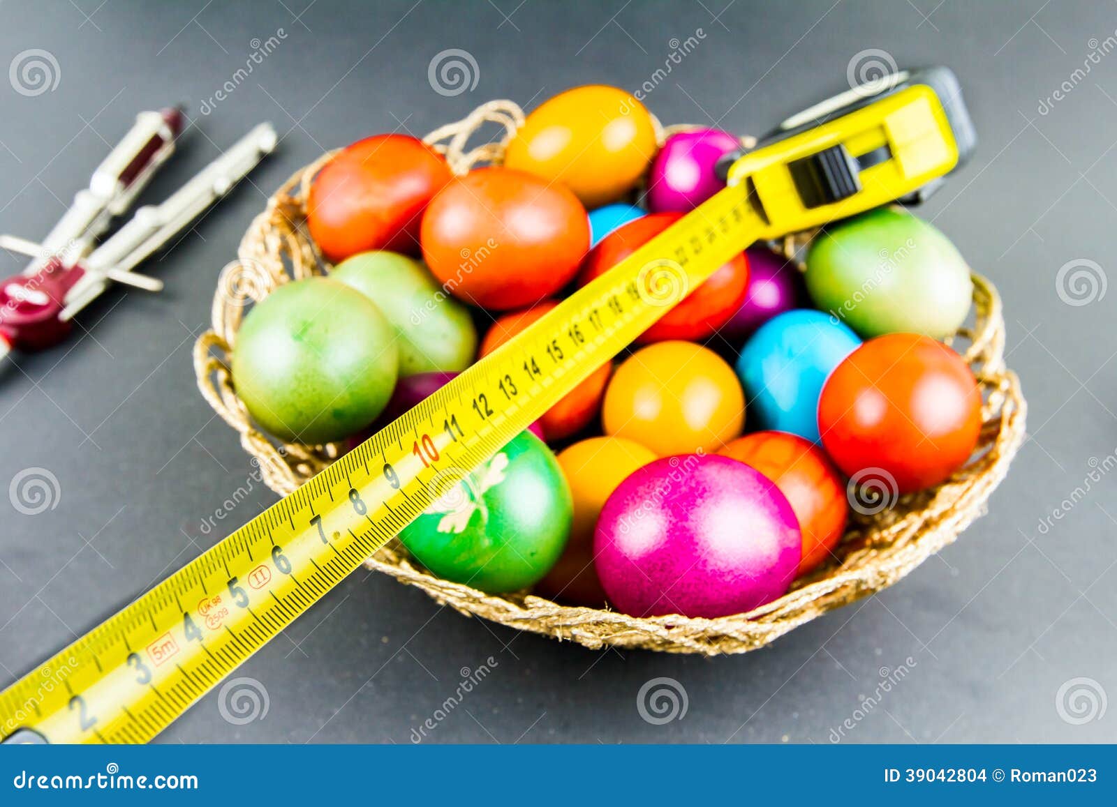 Decorated Easter Eggs in a Engineer Woven Basket Stock Photo - Image of ...