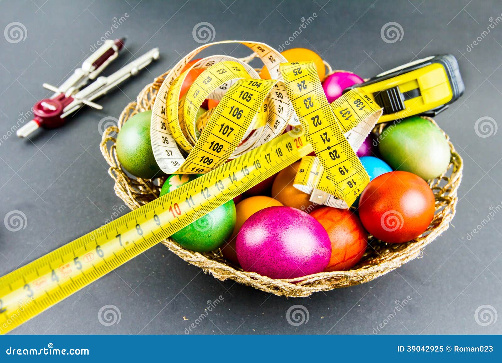 Decorated Easter Eggs in a Engineer Woven Basket Stock Image - Image of ...