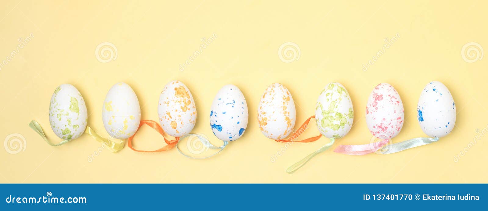 Decorated Easter Eggs on Pink Background Happy Easter Horizontal Stock ...
