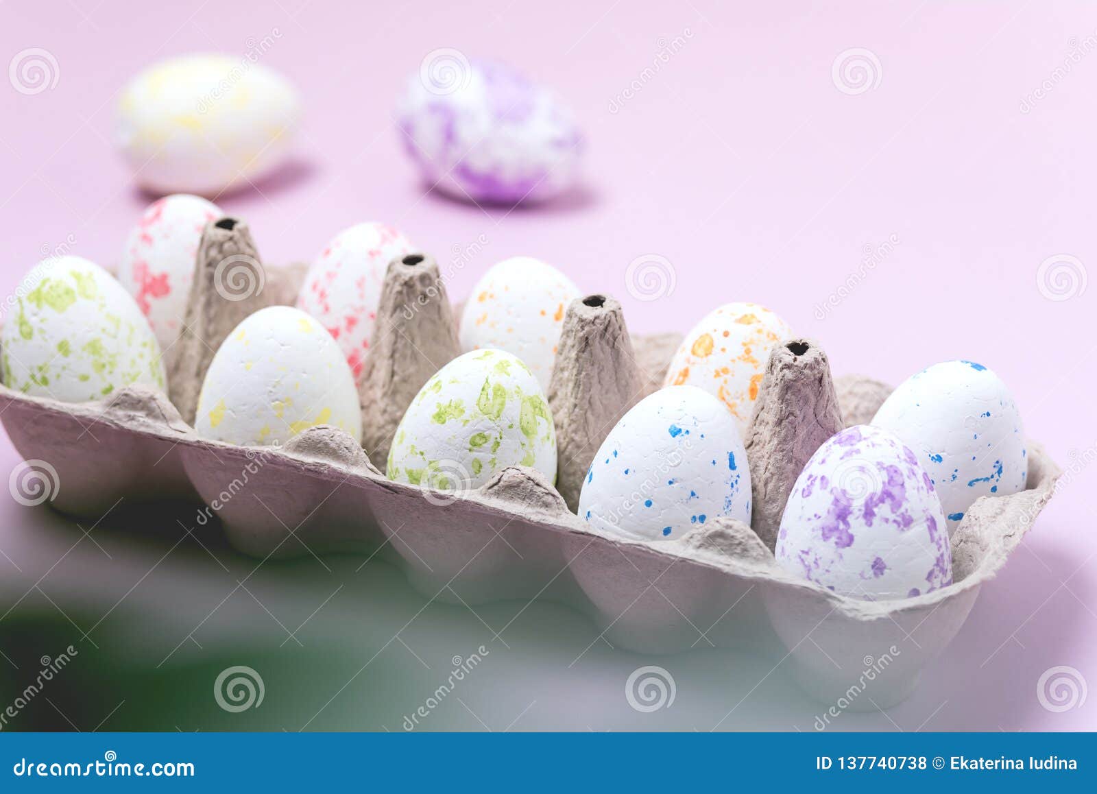 Decorated Easter Eggs on Pink Background Happy Easter Horizontal Stock ...