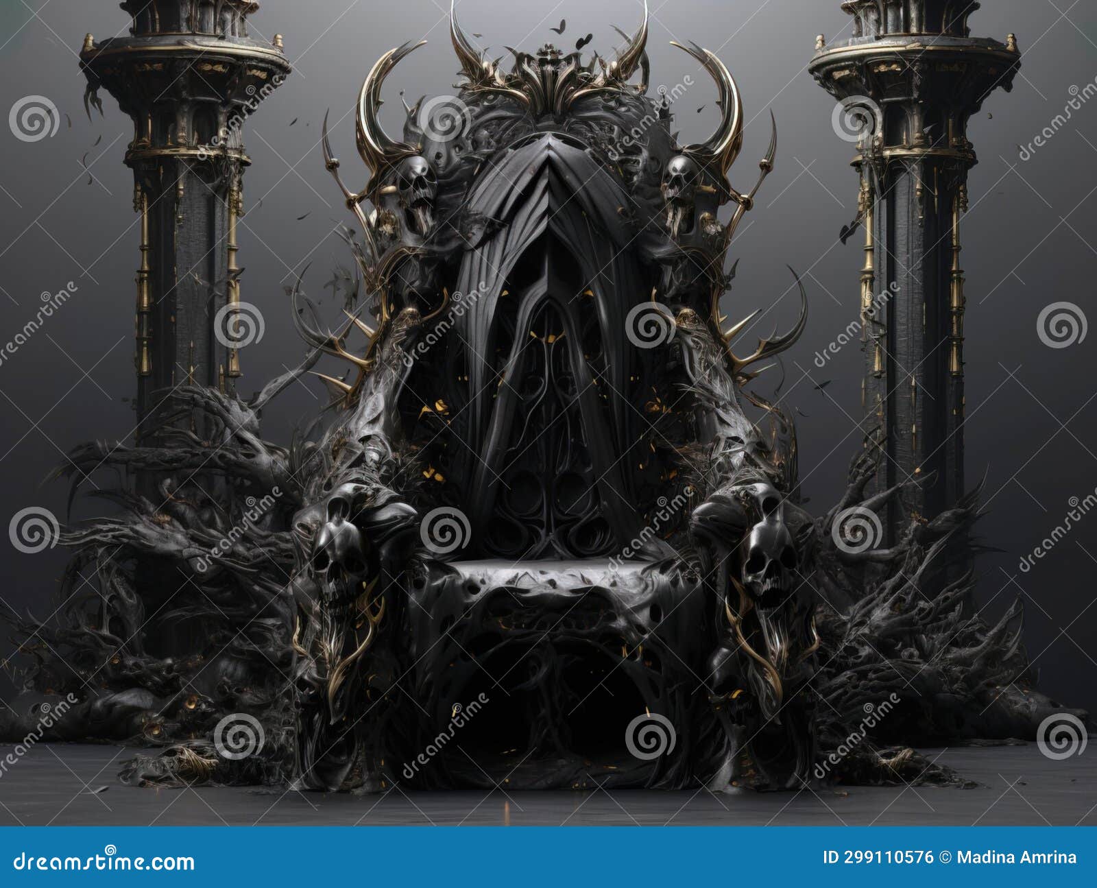 Decorated Empty Throne Hall. Black Throne. Stock Photo - Image of king ...