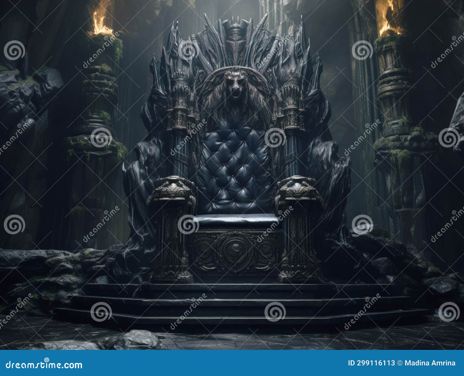 Decorated Empty Throne Hall. Black Throne. Stock Image - Image of ...
