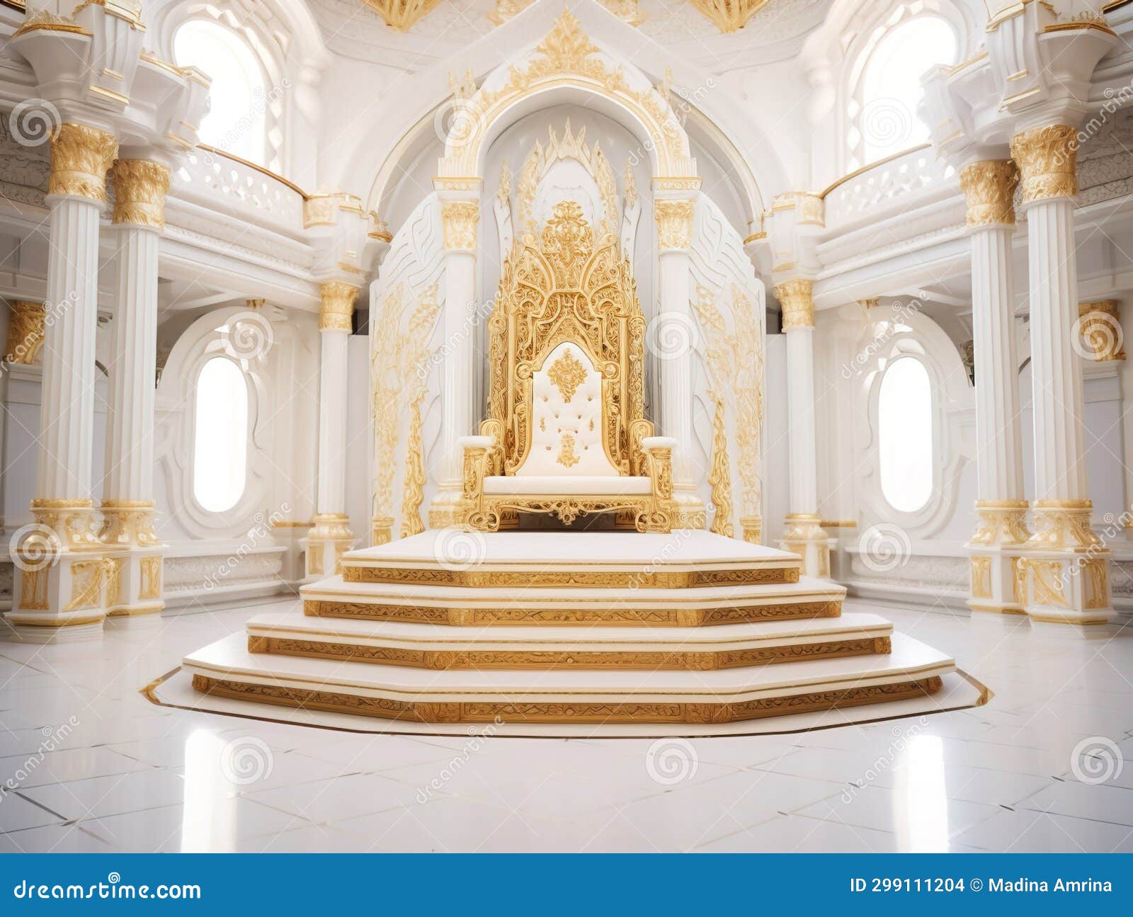 Decorated Empty Throne Hall. White Throne. Stock Photo - Image of rich ...