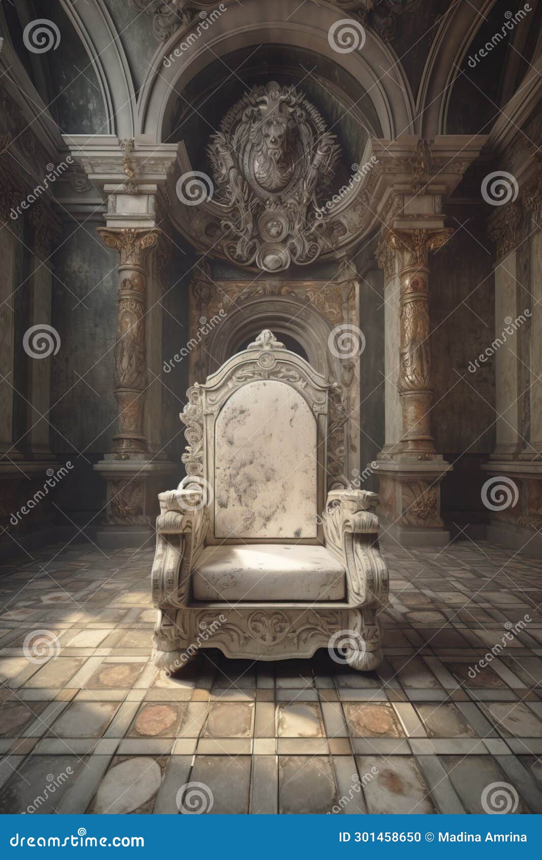 Decorated Empty Throne Hall. White Throne. Stock Photo - Image of ...
