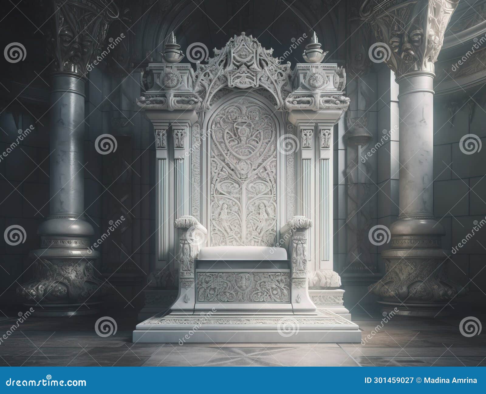 Decorated Empty Throne Hall. White Throne. Stock Image - Image of ...