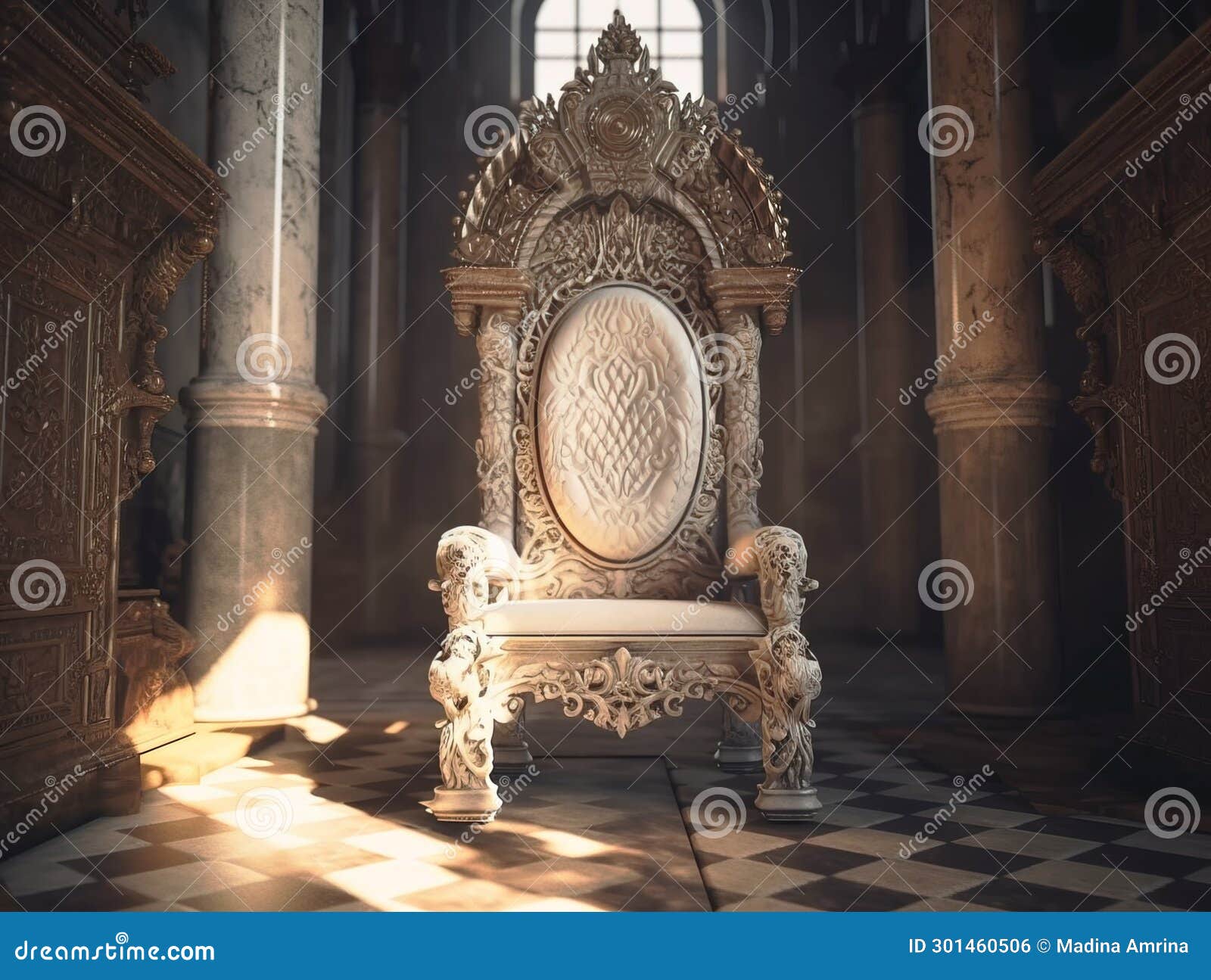 Decorated Empty Throne Hall. White Throne. Stock Photo - Image of ...