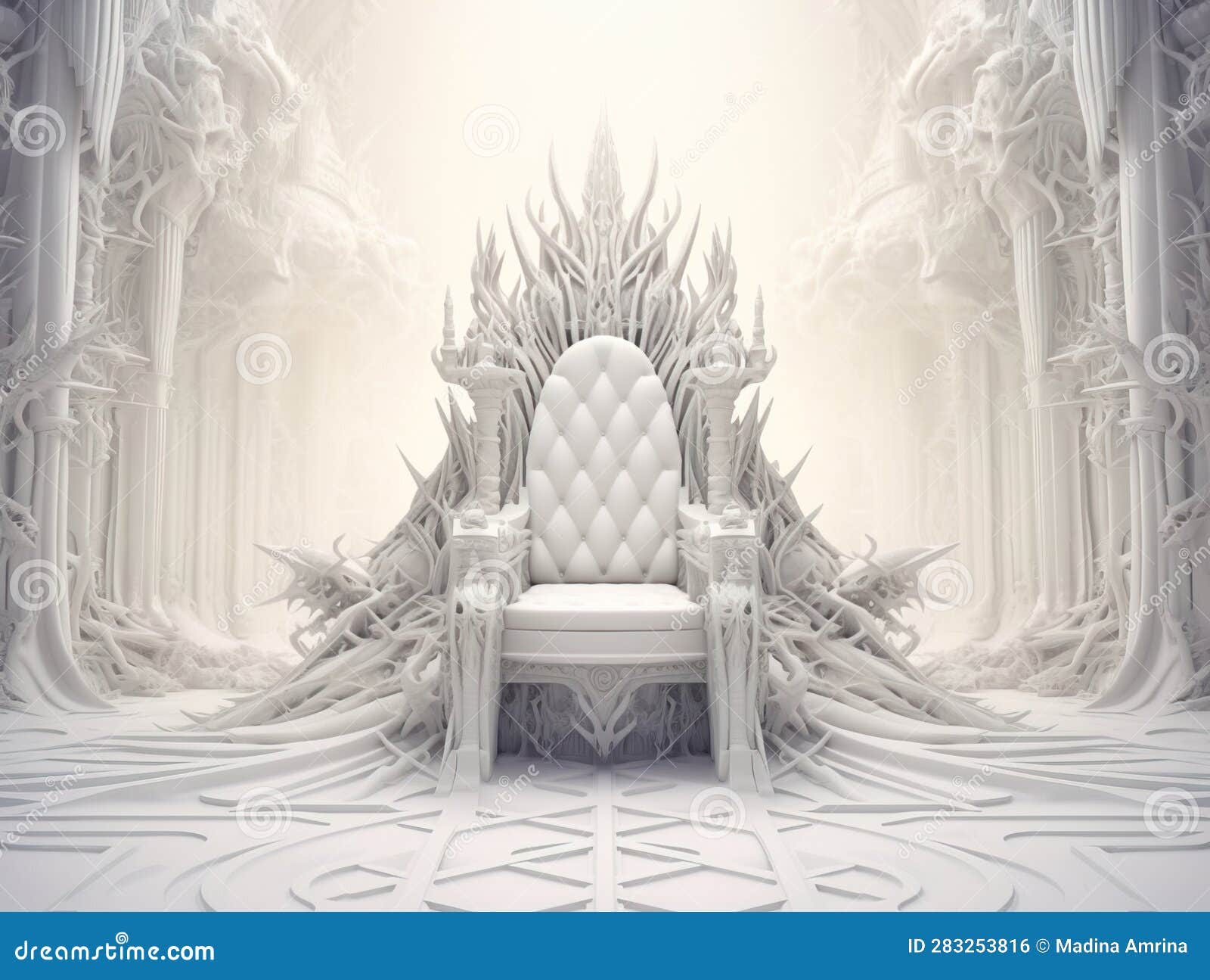 Decorated Empty Throne Hall. White Throne. Stock Illustration ...