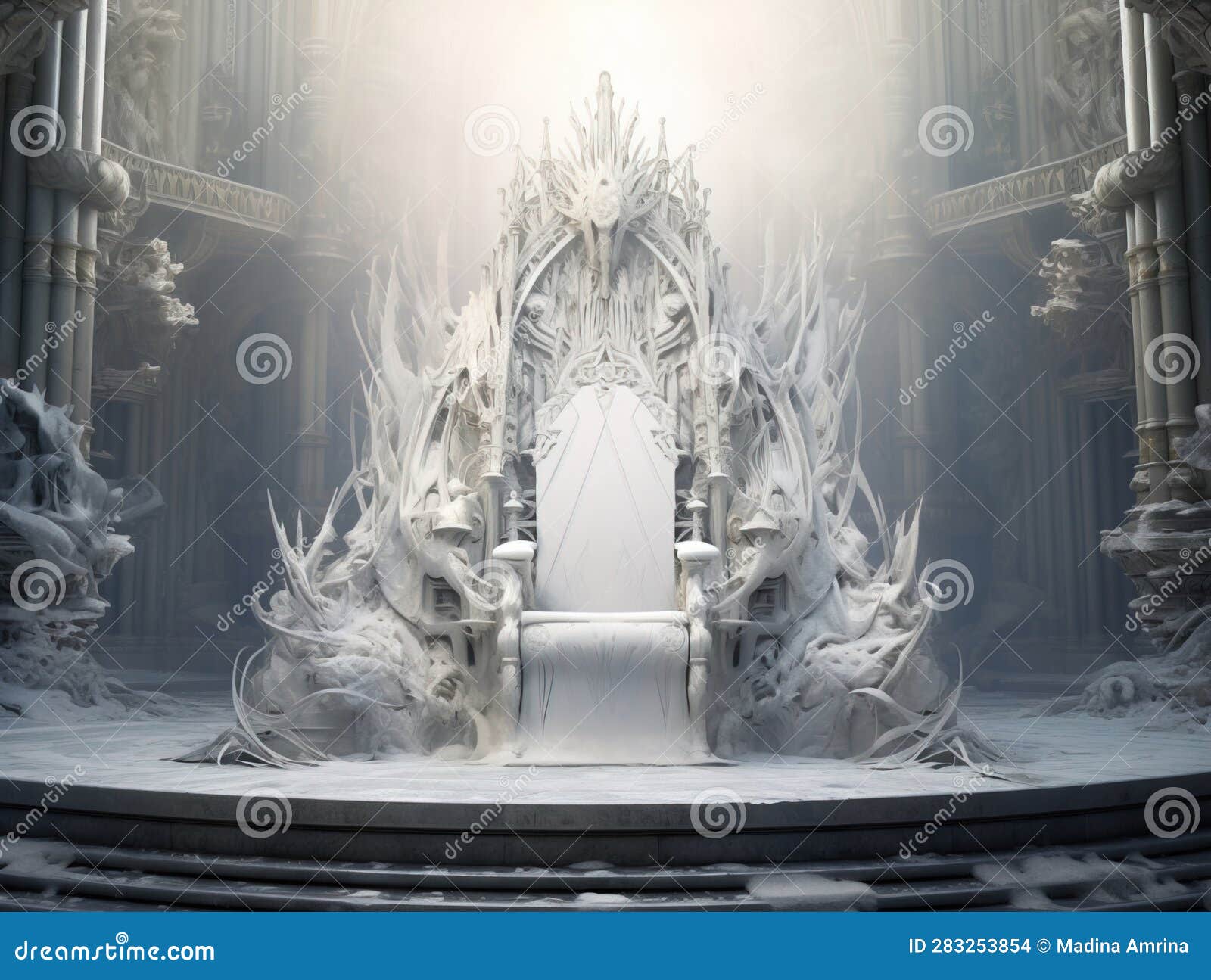 Decorated Empty Throne Hall. White Throne. Stock Illustration ...