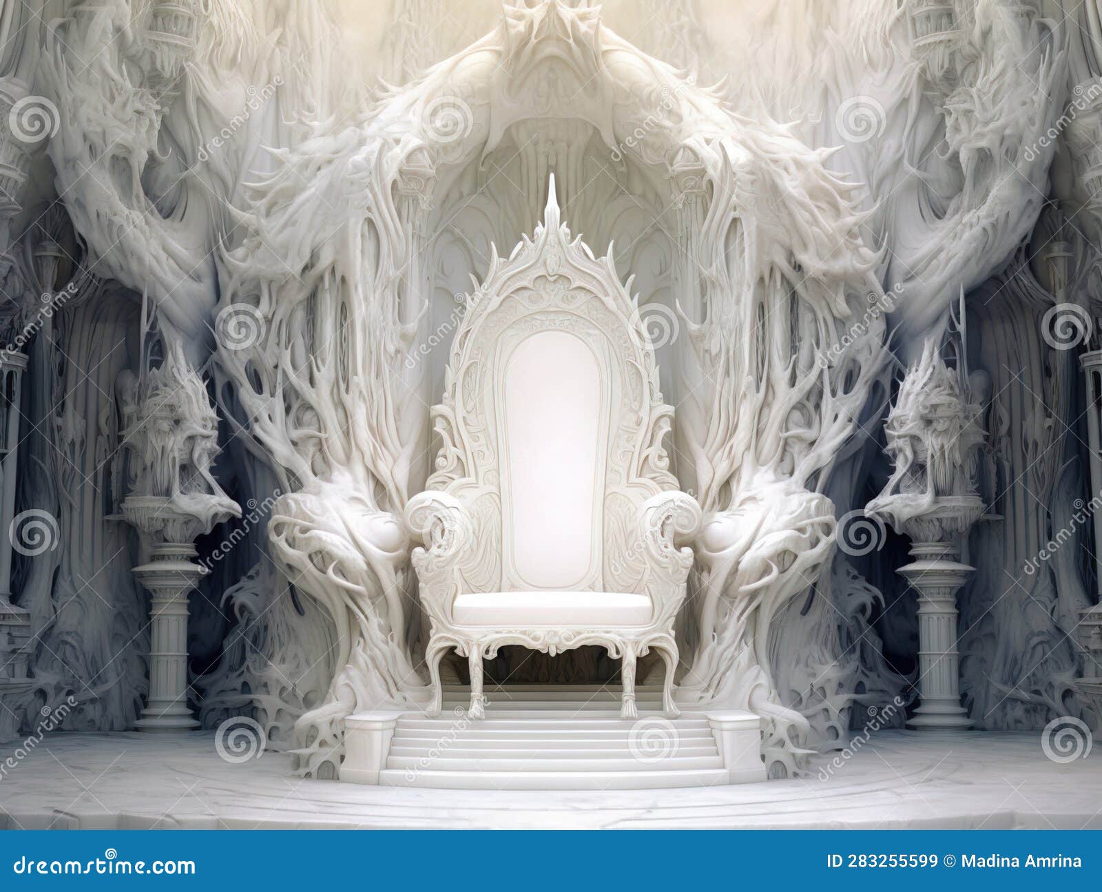 Decorated Empty Throne Hall. White Throne. Stock Illustration ...