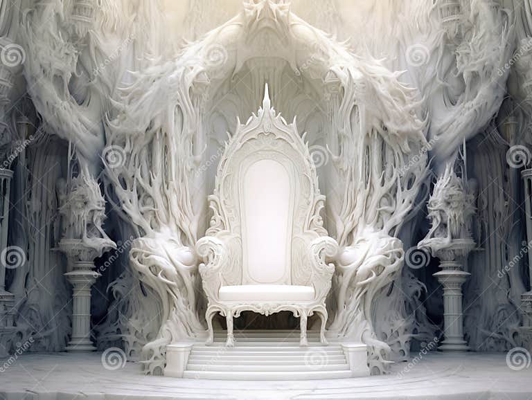 Decorated Empty Throne Hall. White Throne. Stock Illustration ...