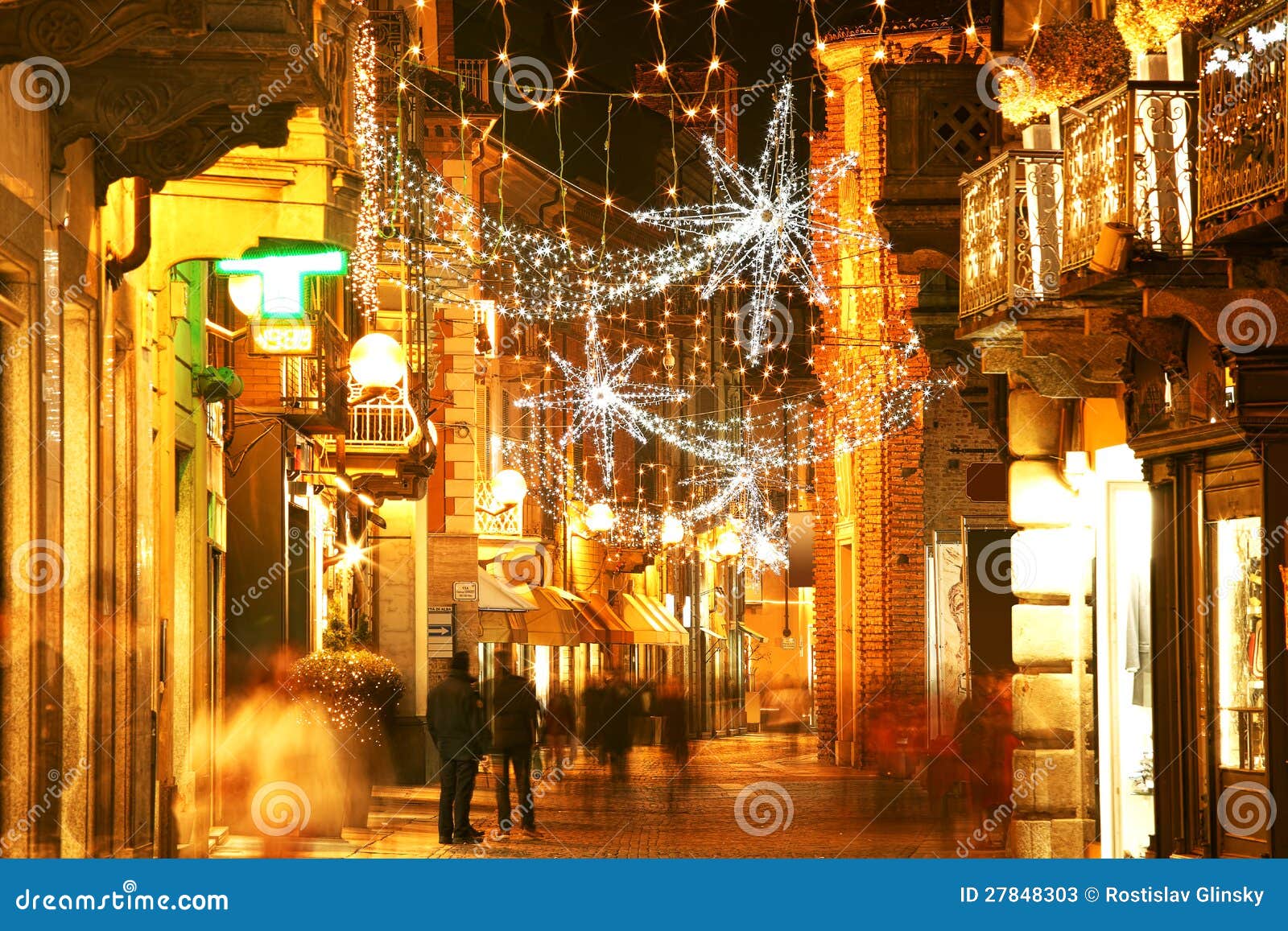 Decorated Evening Street. Alba, Italy. Stock Image - Image of ...