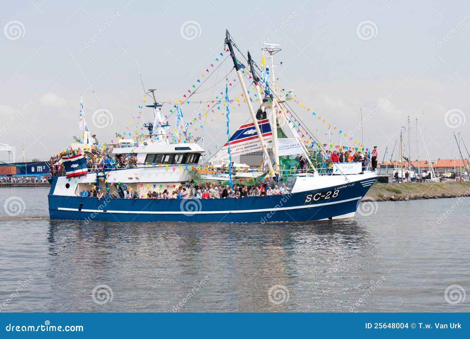 A Decorated Fishing Ship is Leaving the Harbor Editorial Stock Image ...