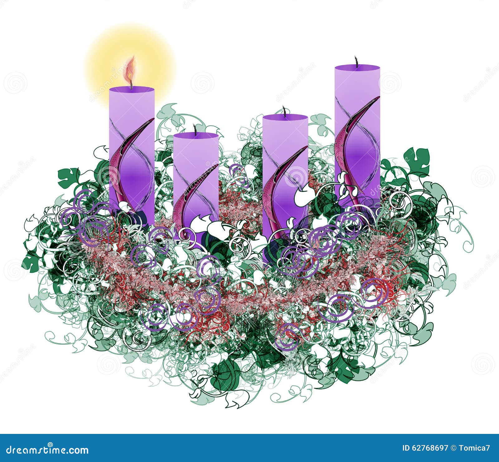 Decorated Floral Advent Wreath With Four Advent Candles, Illustration ... Decorated Floral Advent Wreath With Four Advent Candles, Illustration ...