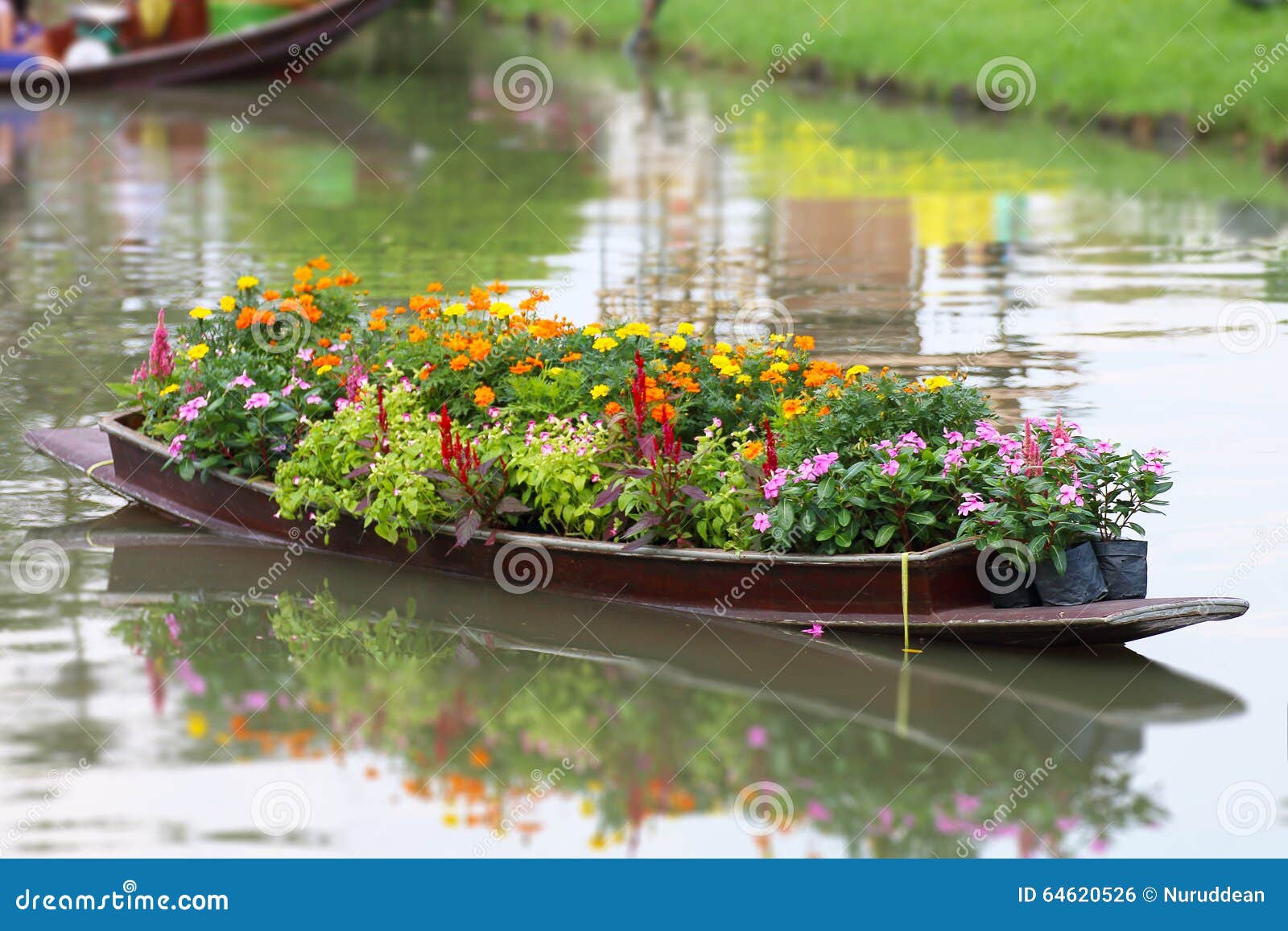 Decorated Flowers on a Wooden Boat Stock Photo - Image of lake, design ...
