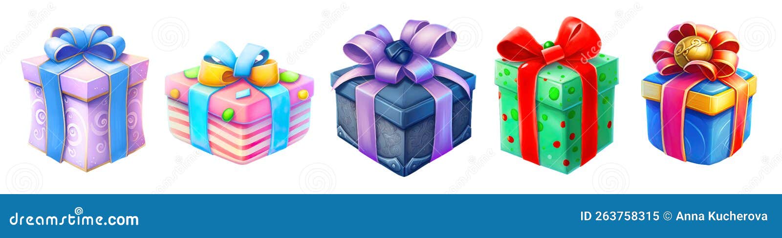 Decorated Gift Boxes of Different Colors Sizes and Colors, Collection ...