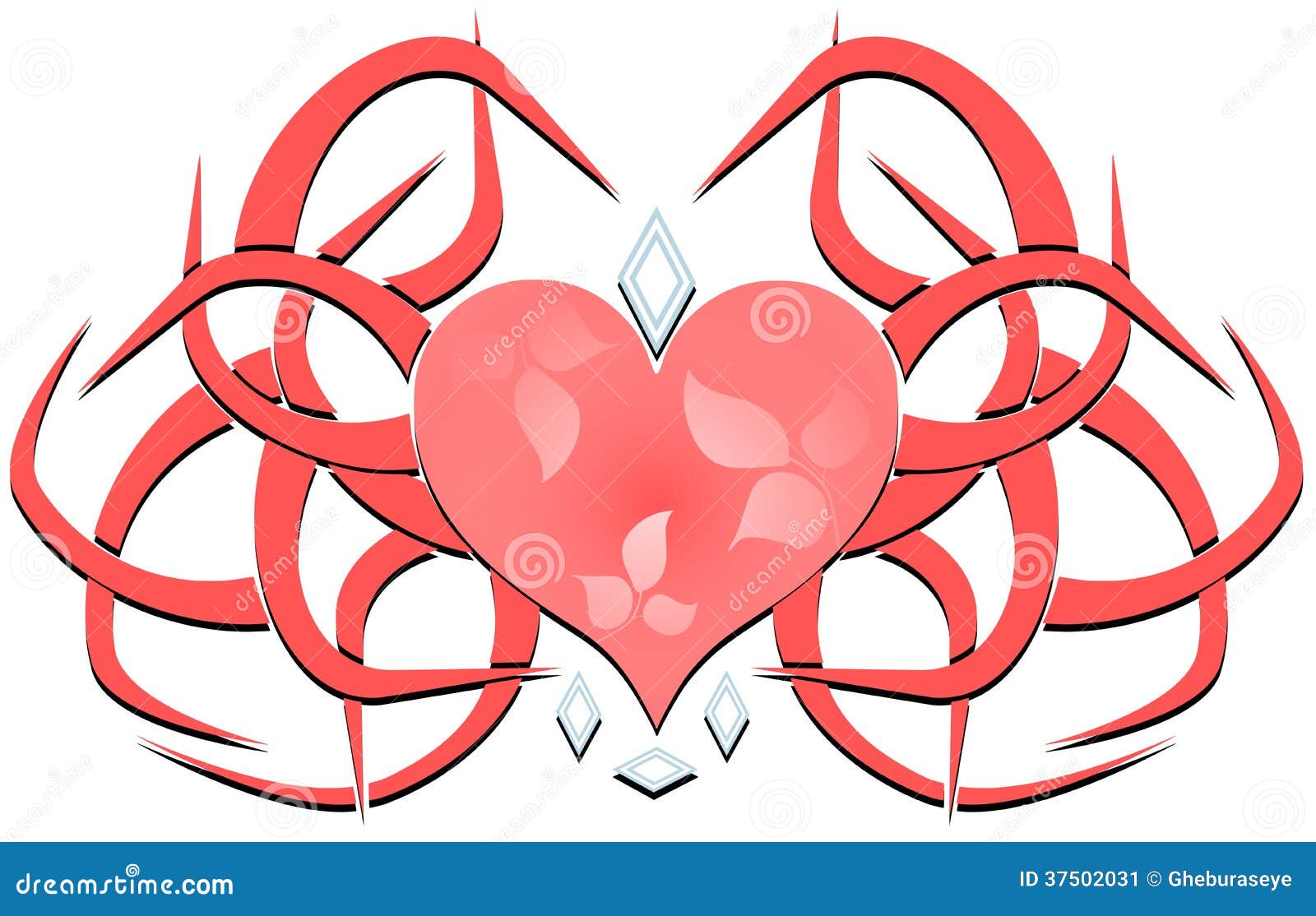 Decorated Heart in Red Isolated Stock Illustration - Illustration of ...