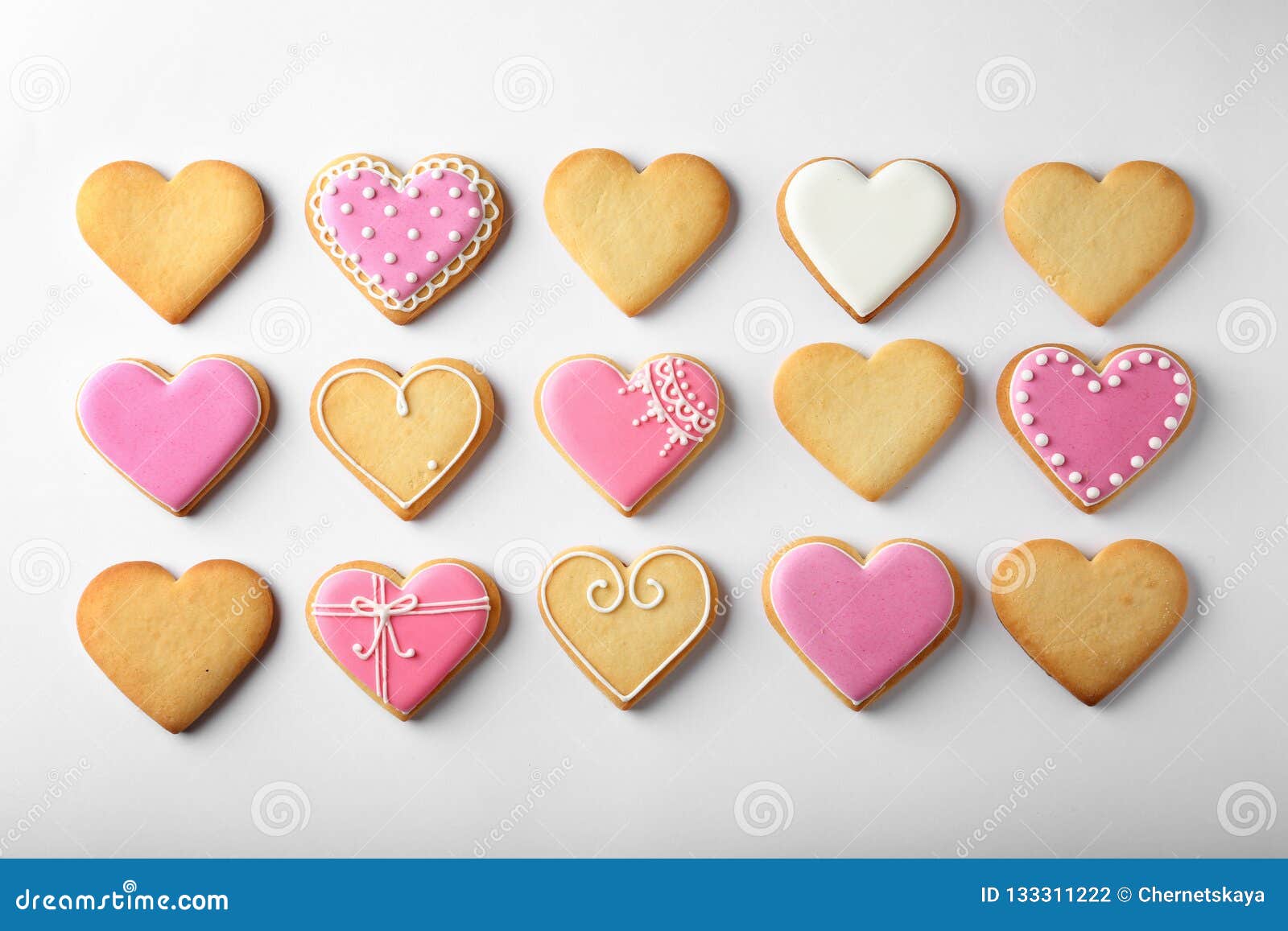 Decorated Heart Shaped Cookies on White Background Stock Photo - Image ...