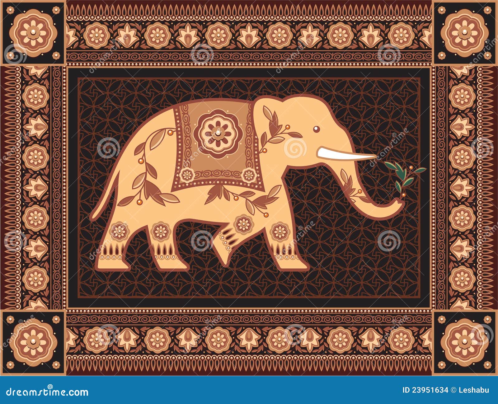 Decorated Indian Elephant in Detailed Frame Stock Vector - Illustration ...