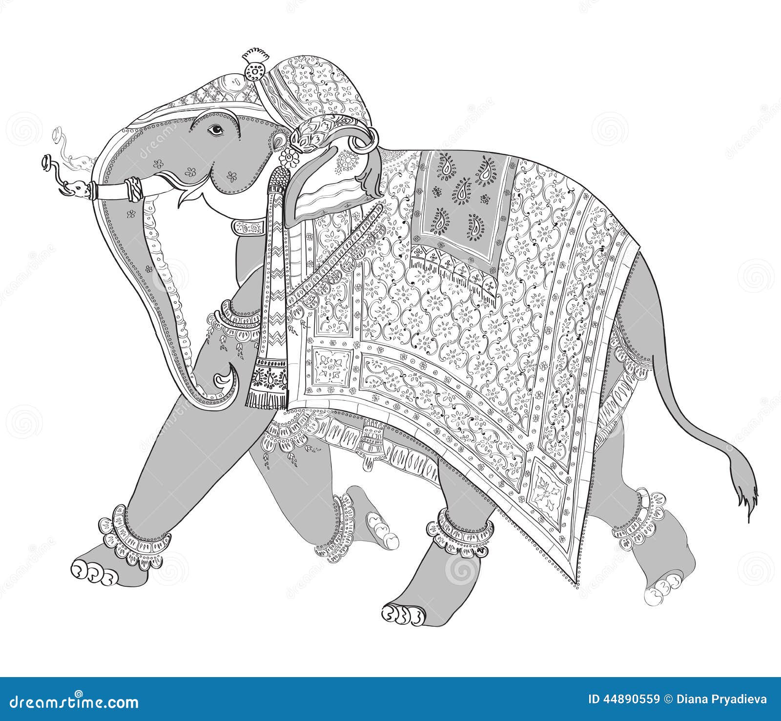 Decorated indian elephant stock vector. Illustration of leaf - 44890559