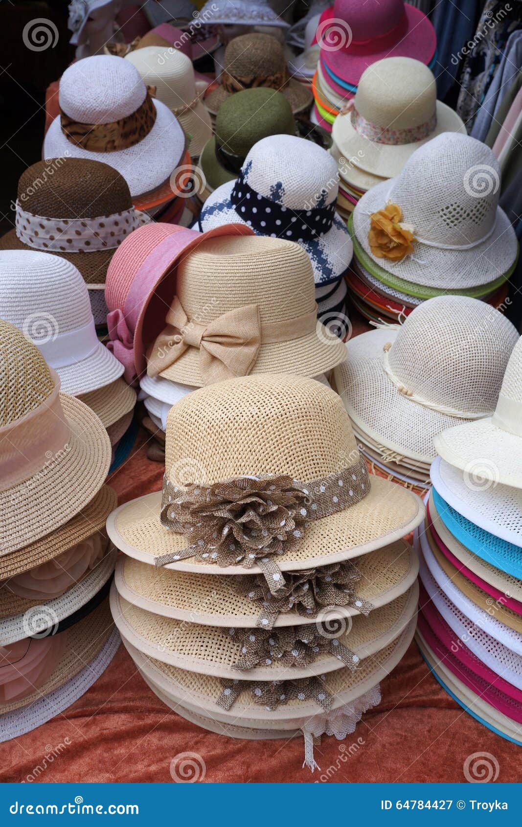 Decorated ladies hats. stock image. Image of store, sale - 64784427