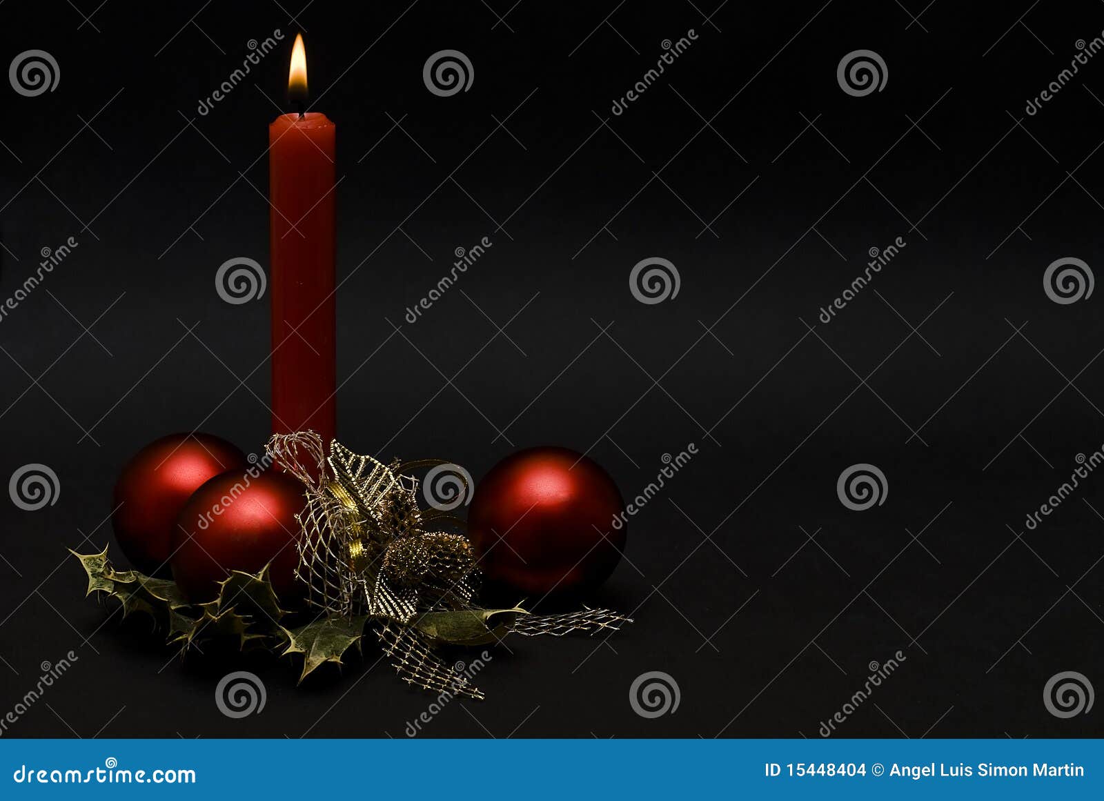 Decorated long red candle. stock photo. Image of december - 15448404