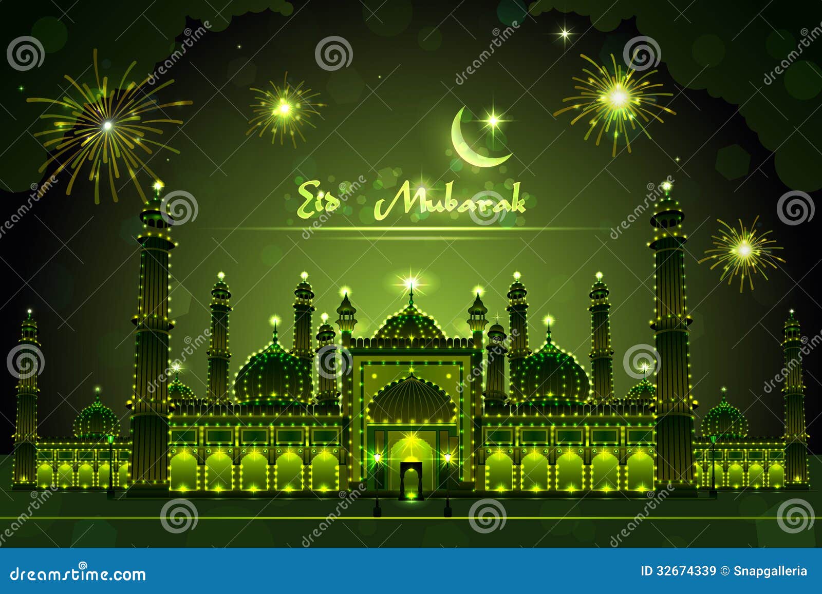 Decorated Mosque on Eid Mubarak Stock Vector - Illustration of card ...