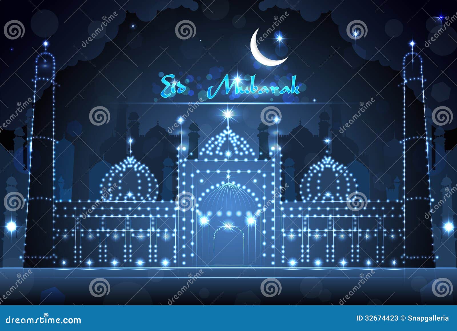 Decorated Mosque on Eid Mubarak Stock Vector - Illustration of festival ...