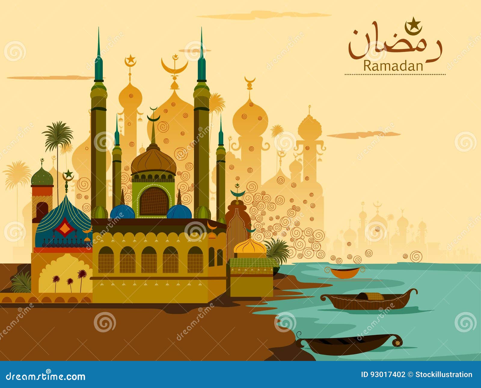 Decorated Mosque in Eid Mubarak Happy Eid Ramadan Background Stock ...