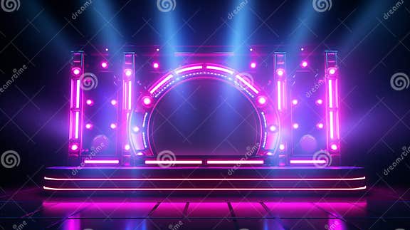 Decorated Neon Stage Lights Stock Illustration - Illustration of ...