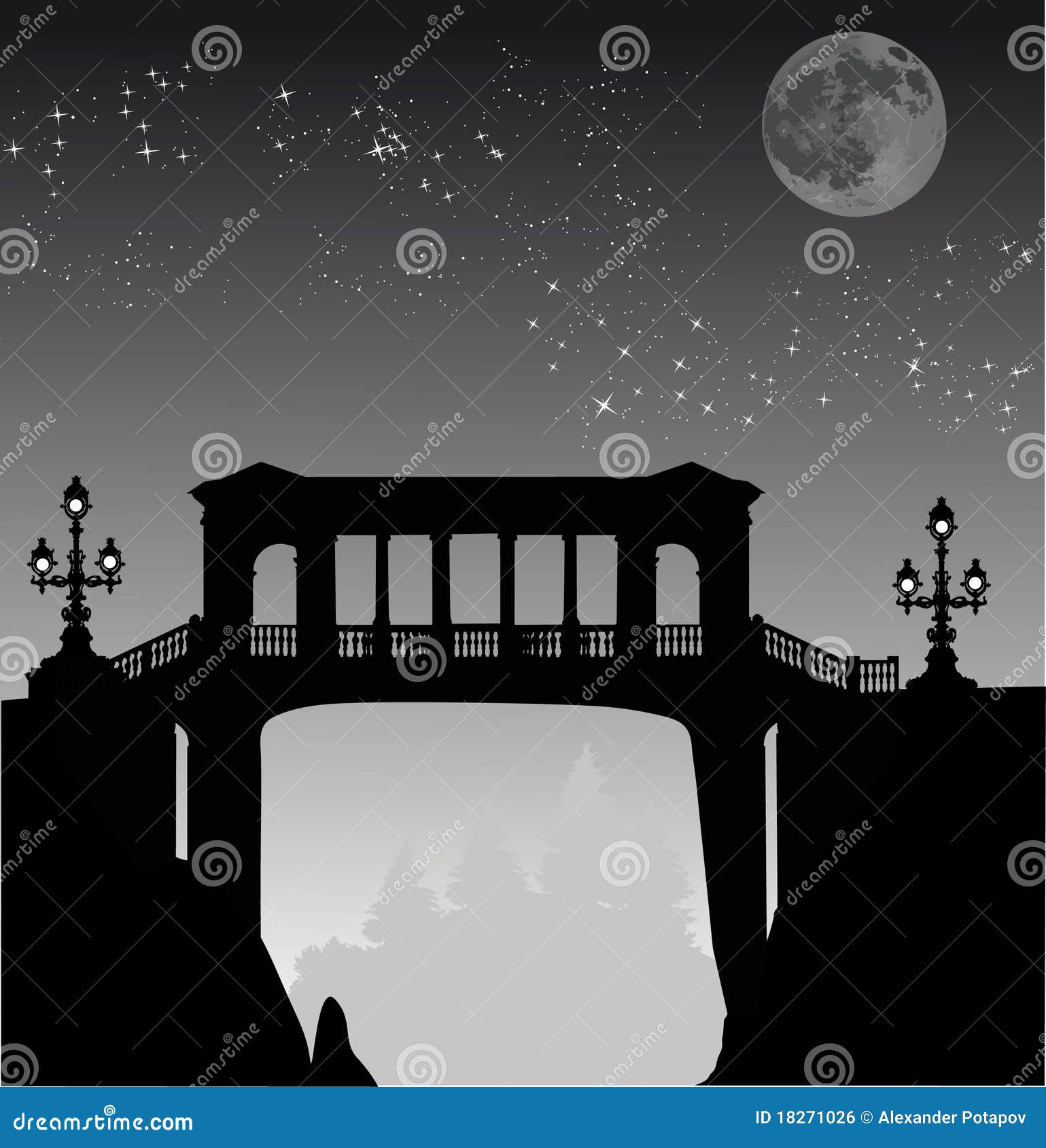 Decorated Night Bridge Illustration Stock Vector - Illustration of pine ...