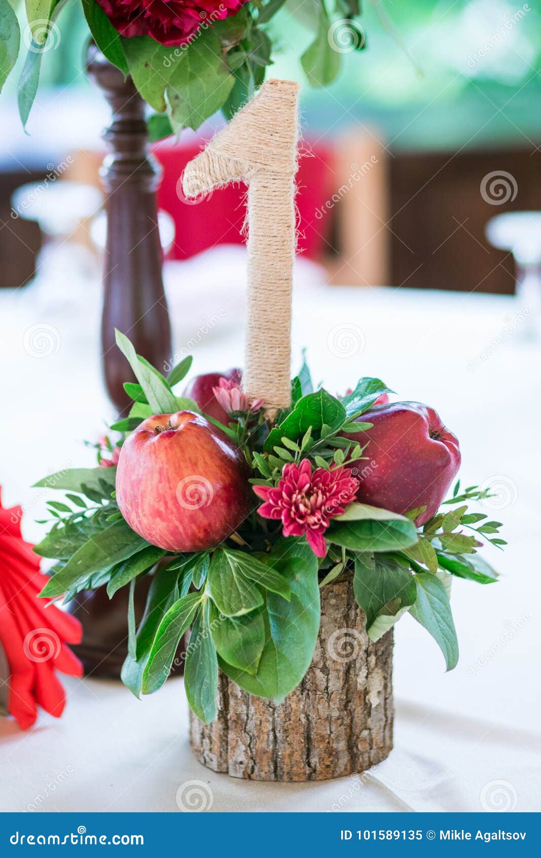 Decorated Number One with Flowers and Apples on the Table Stock Image ...