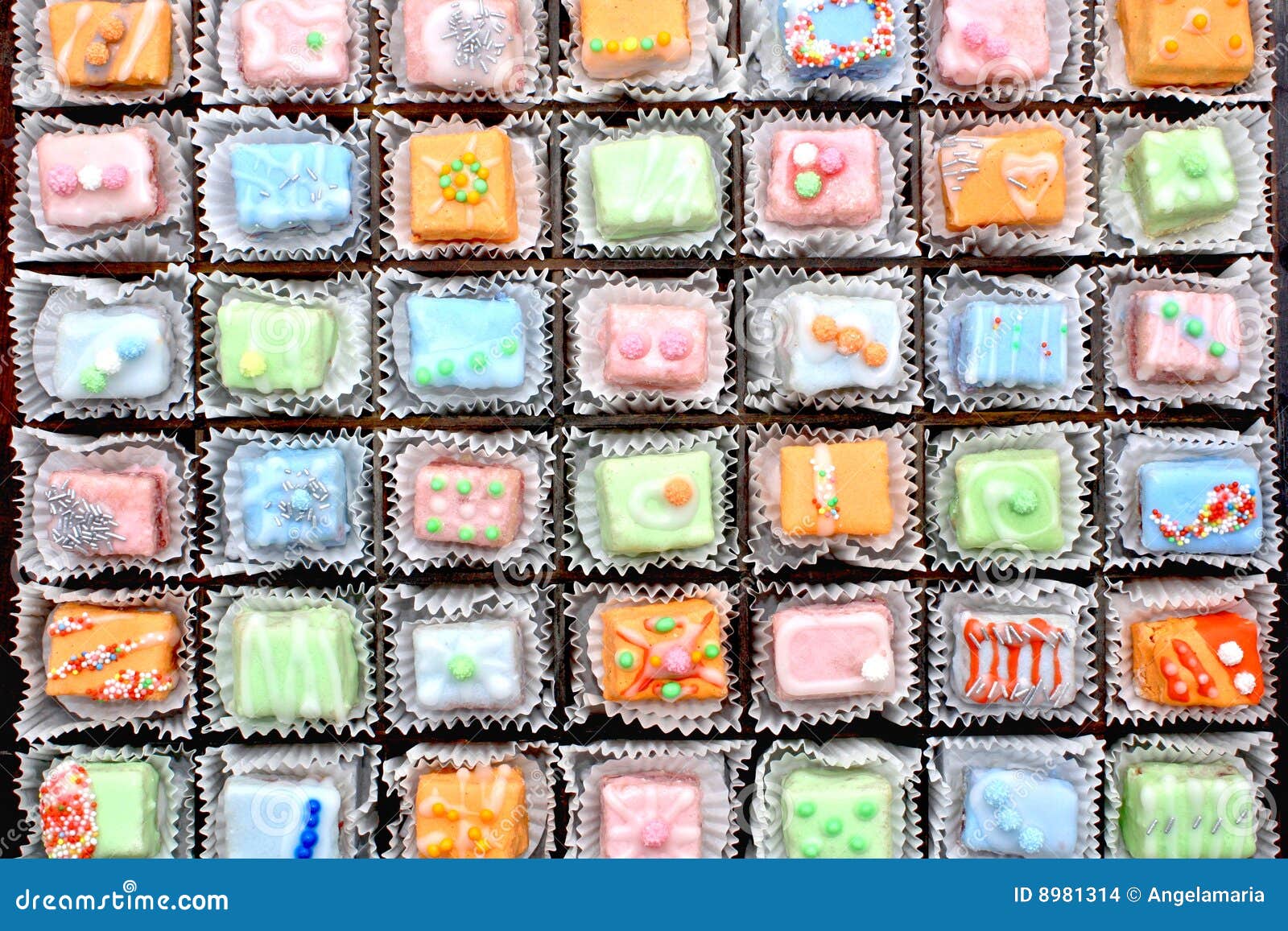 Decorated petit four cakes stock photo. Image of cases - 8981314