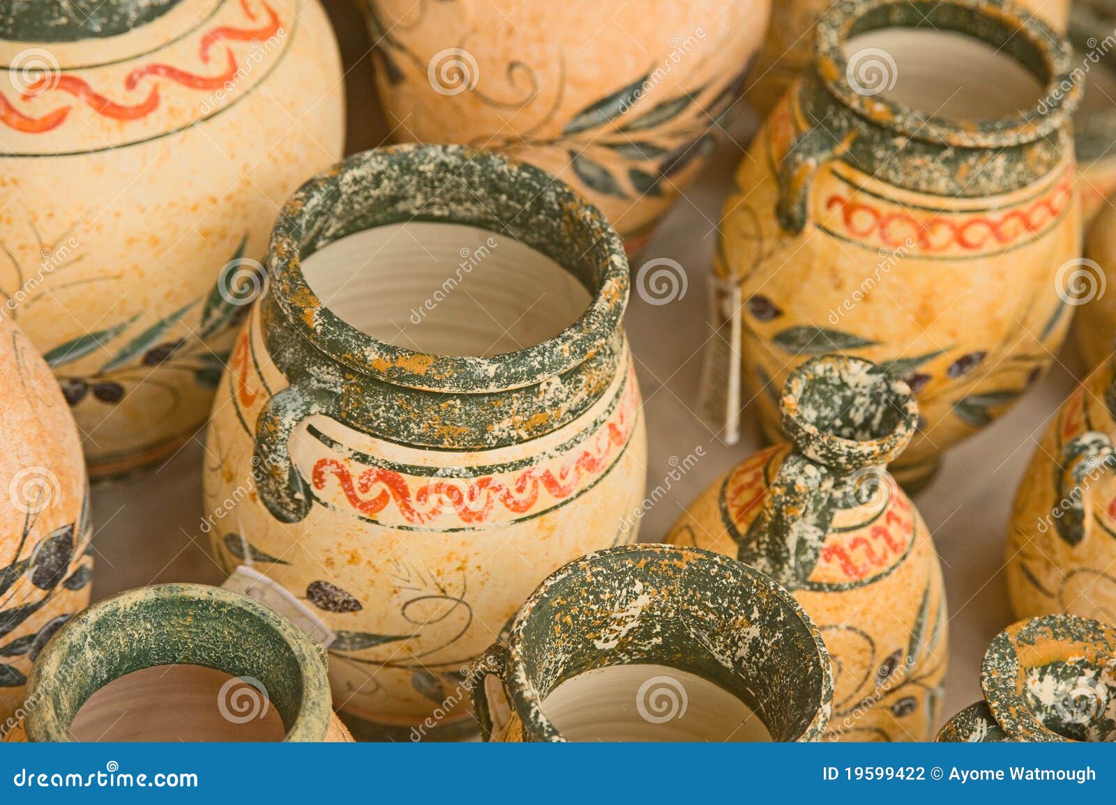 Decorated Pots on Sale in Crete. Stock Photo - Image of handles ...