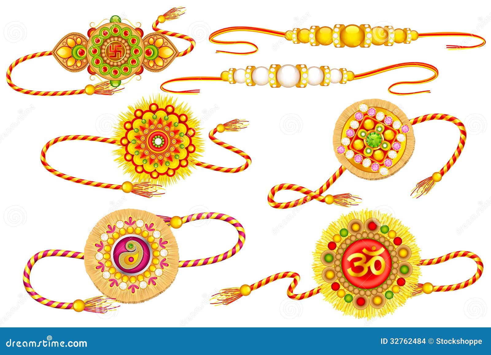 Decorated Rakhi For Indian Festival Raksha Bandhan Cartoon Vector ...