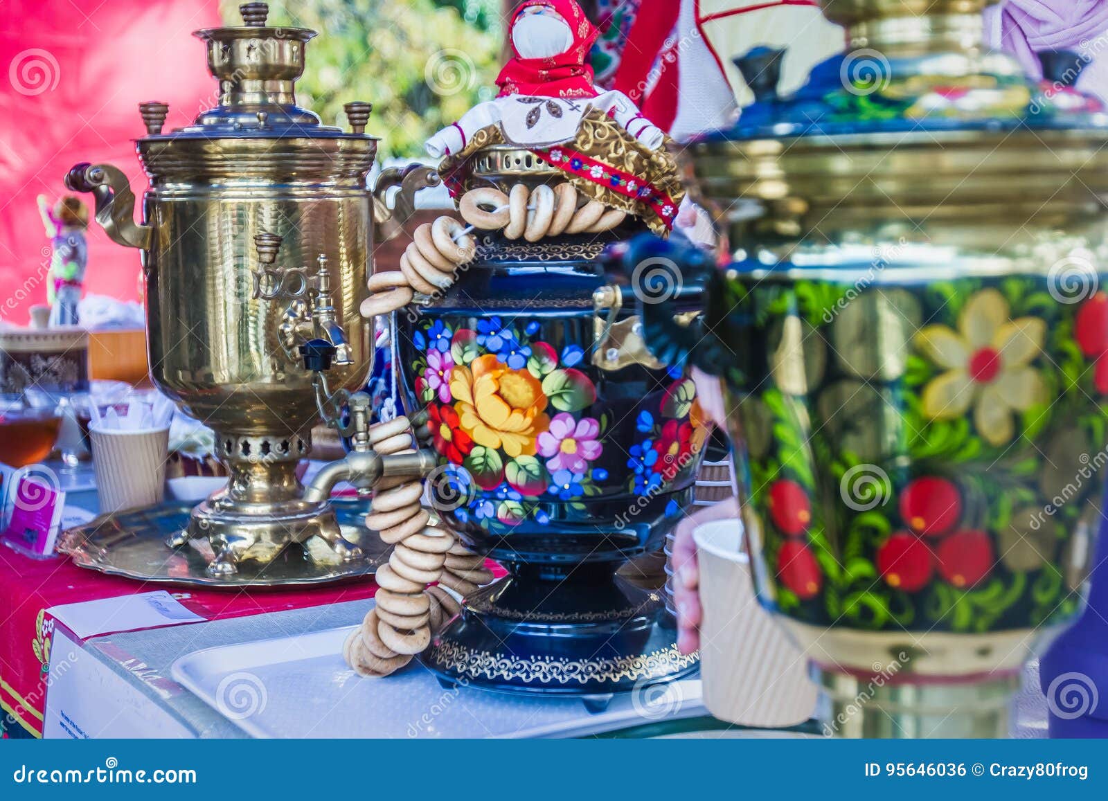 Decorated Russian Traditional Samovar Stock Photo - Image of meal ...