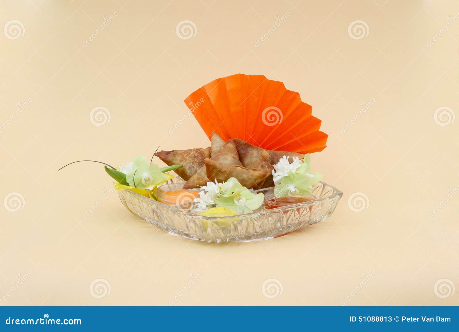 Decorated Samosa Dish on a Crystal Platter Stock Image - Image of ...